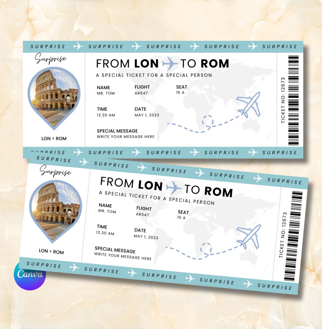 Printable Rome Boarding Pass Rome Ticket Surprise Christmas - Etsy
