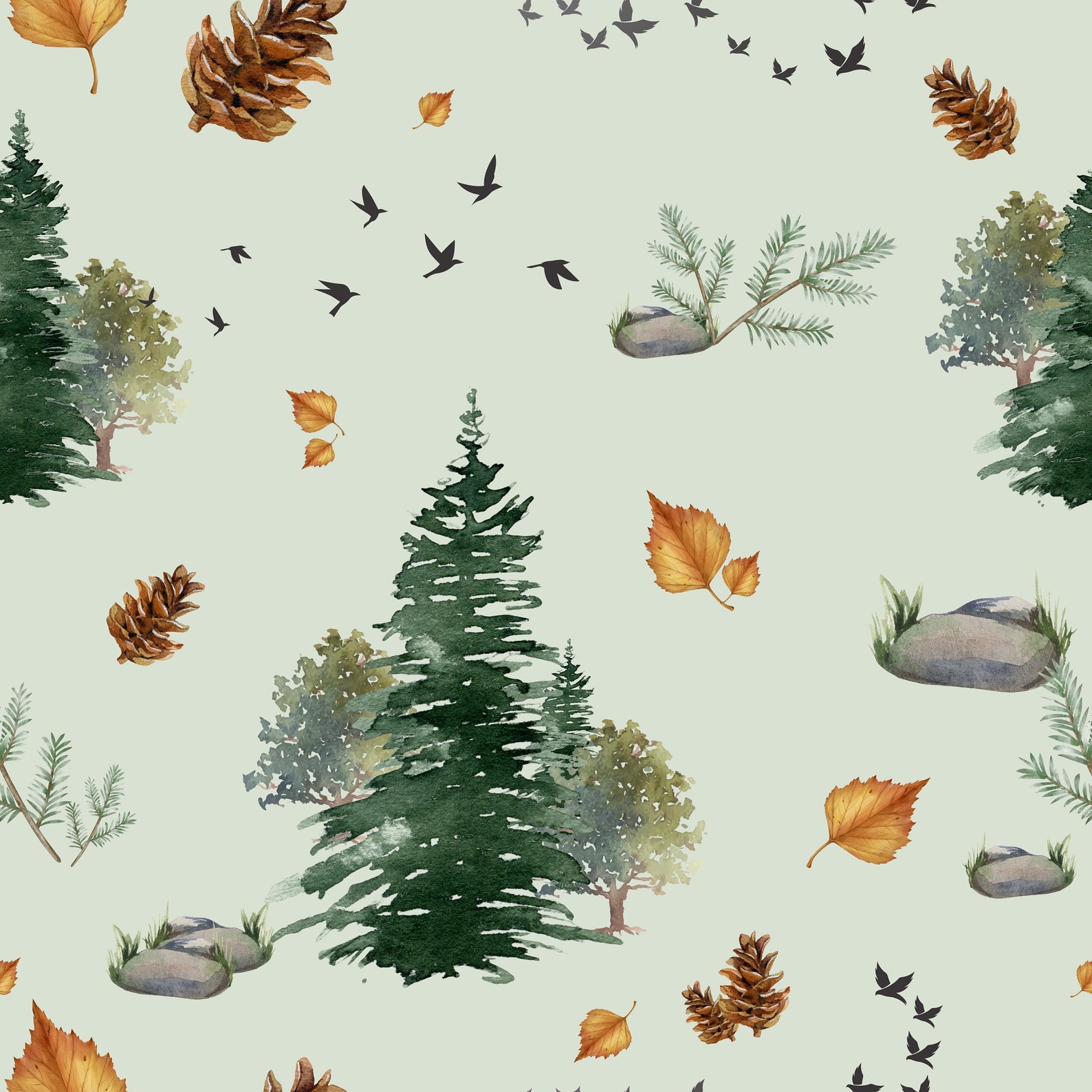 Watercolor Forest Seamless Pattern - Digital Paper | Scrapbook ...