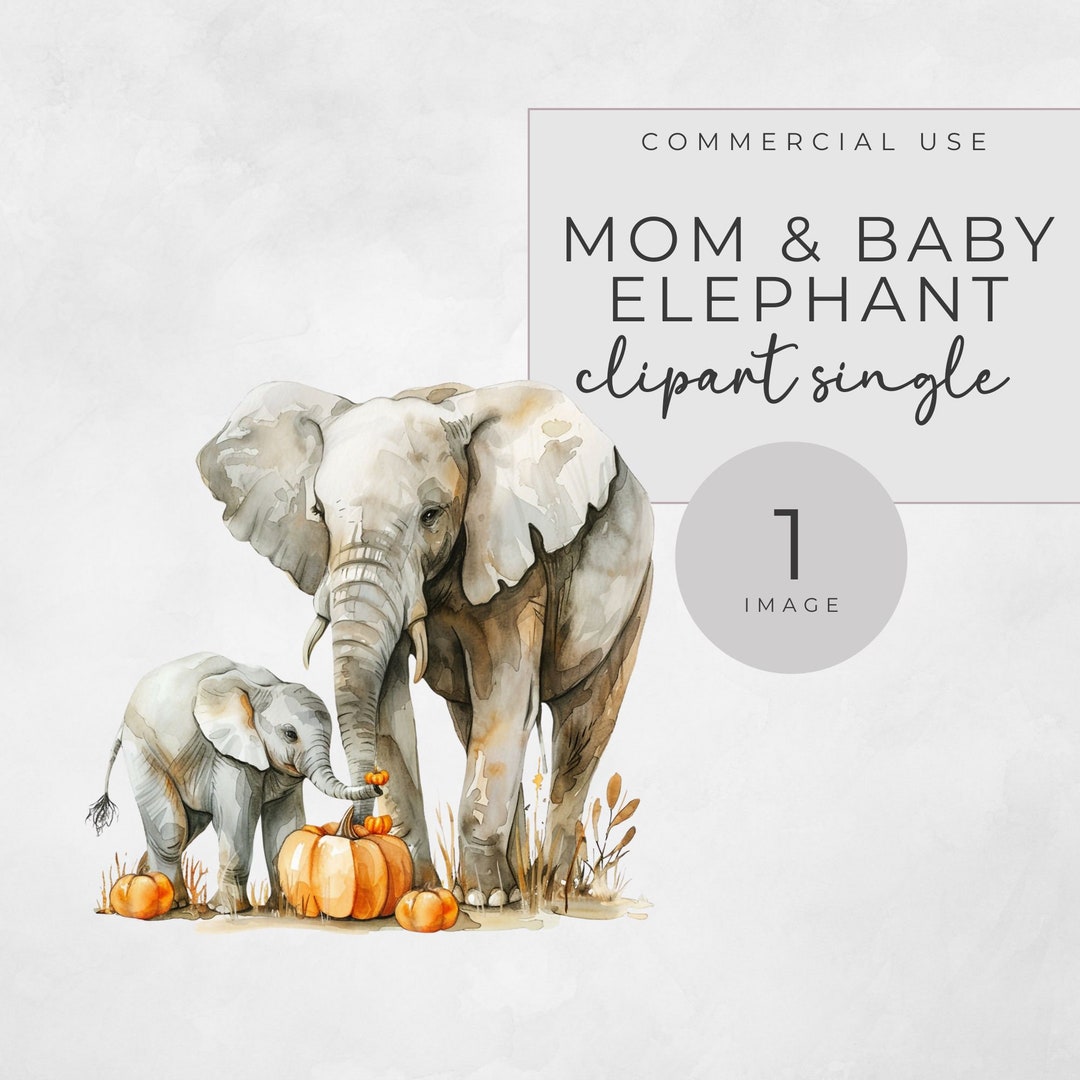 Elephant Mom and Baby Clipart, Watercolor Elephant, Nursery Print ...