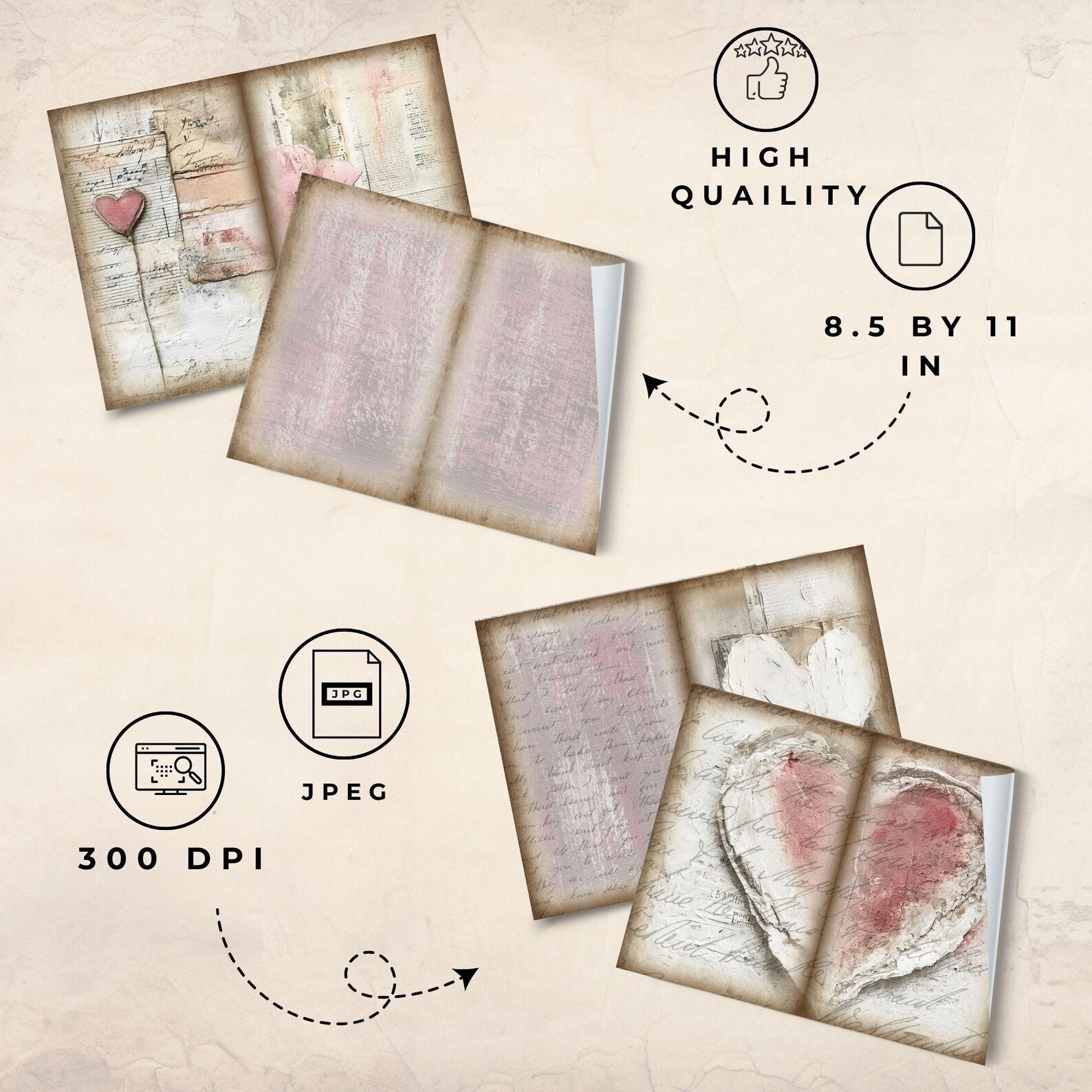 Love Letters Junk Journal,vintage Pink Junk Journal Paper, Shabby Chic ...