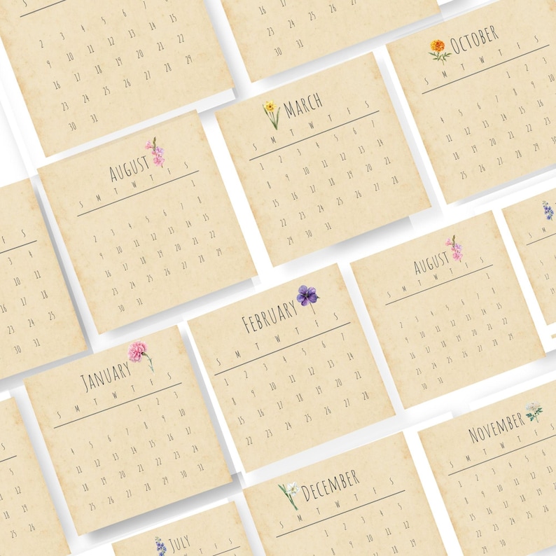 Monthly Calendar Cards, 2026 Journaling Printable Junk Journal Kit ...