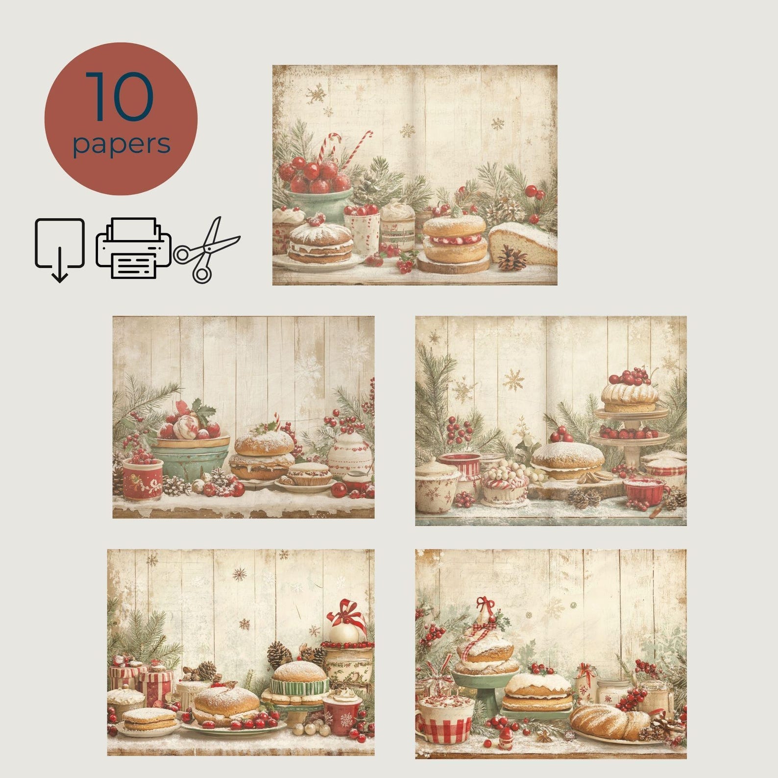 Christmas Bakery Junk Journal Paper, Vintage Christmas Paper, Shabby ...