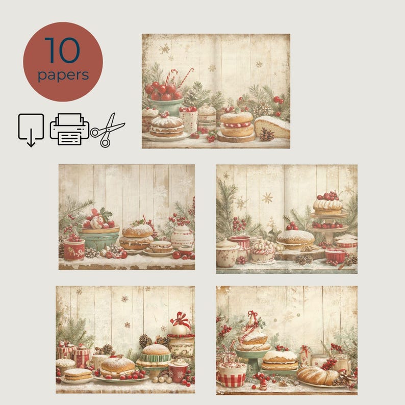Christmas Bakery Junk Journal Paper, Vintage Christmas Paper, Shabby ...