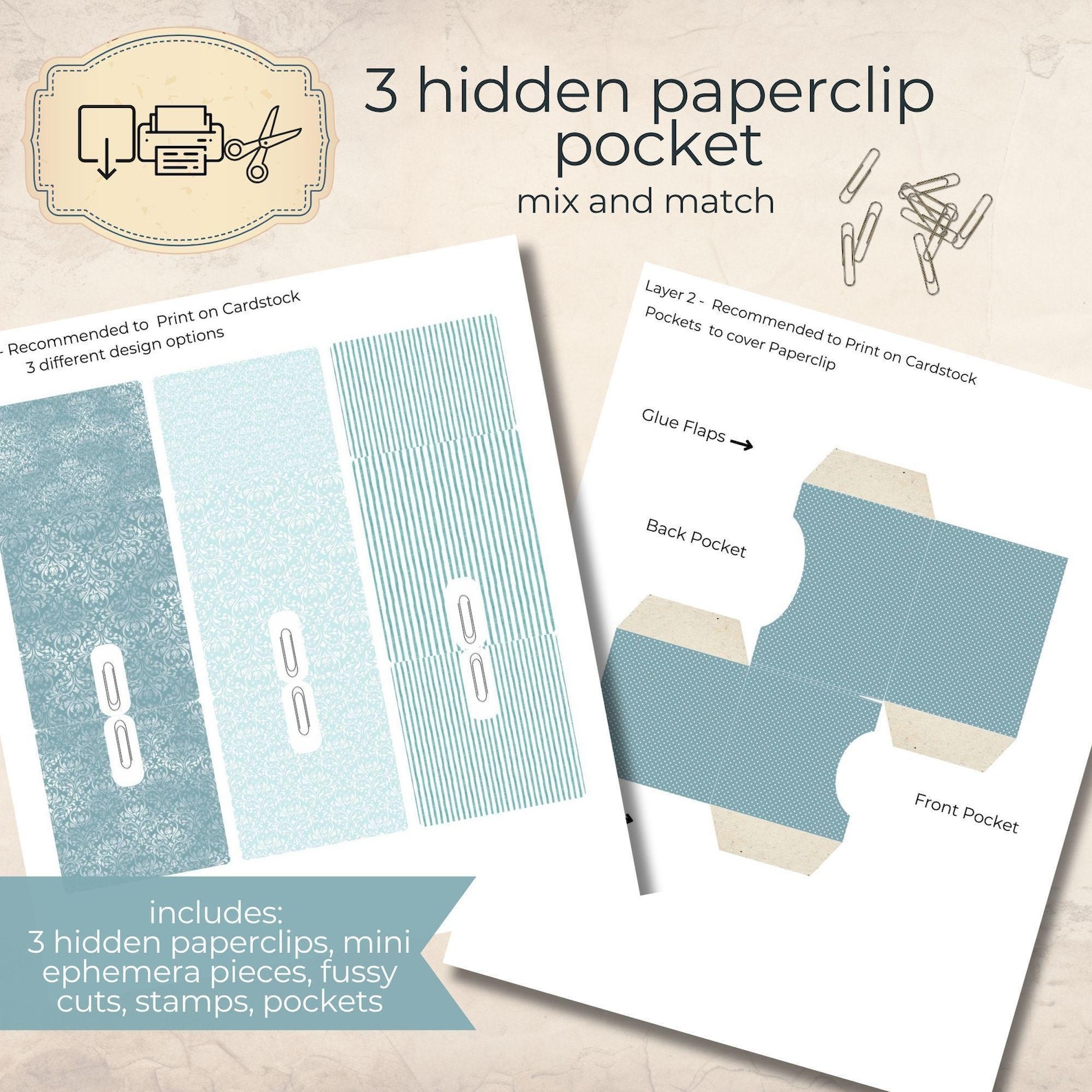 Hidden Paperclips Printable, Book Lover Hidden Paperclip Pocket ...