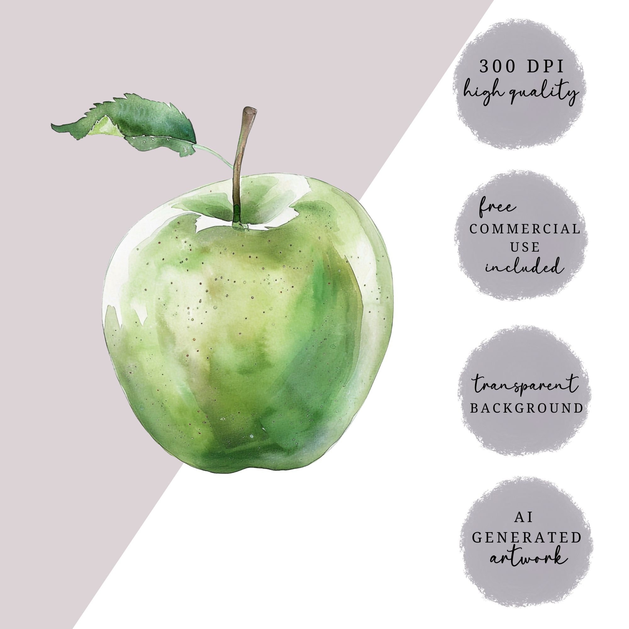 Watercolor Green Apple Clipart,teacher Desk Clipart, Autumn Png ...