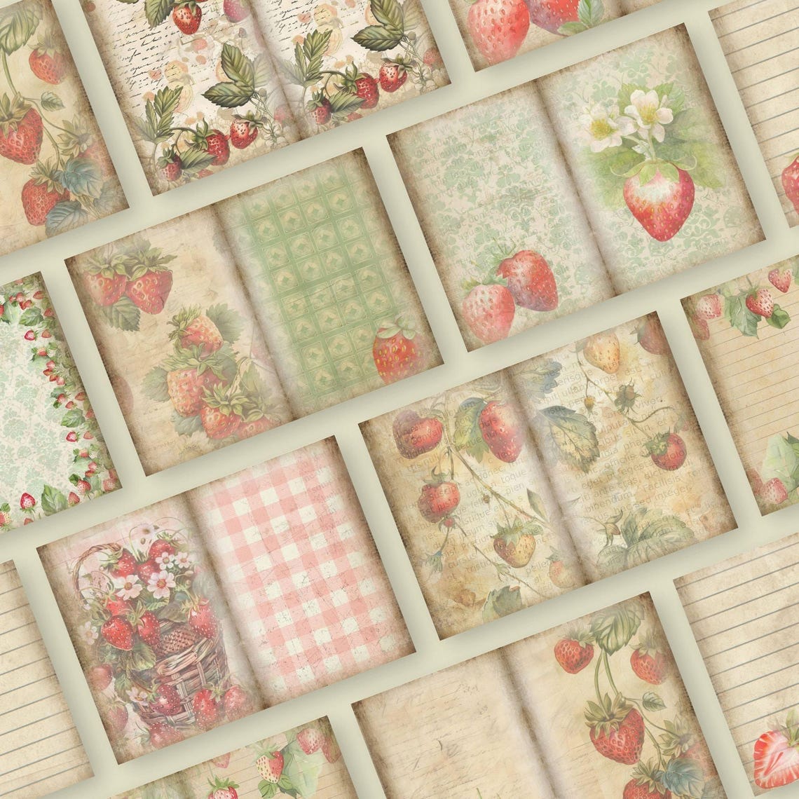 Strawberry Junk Journal Kit, Strawberry Ephemera, Vintage Strawberry ...