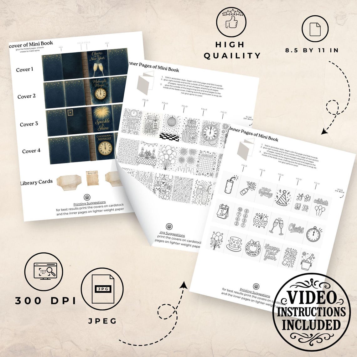 Printable Dollhouse Mini Book, Mini New Years Coloring Book , New Year ...