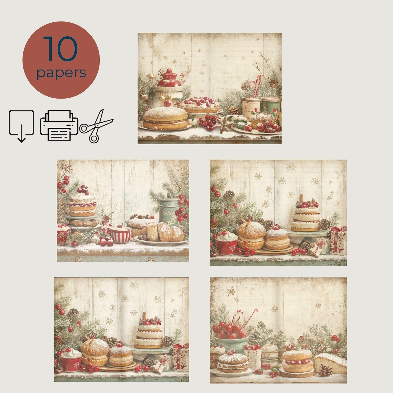 Christmas Bakery Junk Journal Paper, Vintage Christmas Paper, Shabby ...