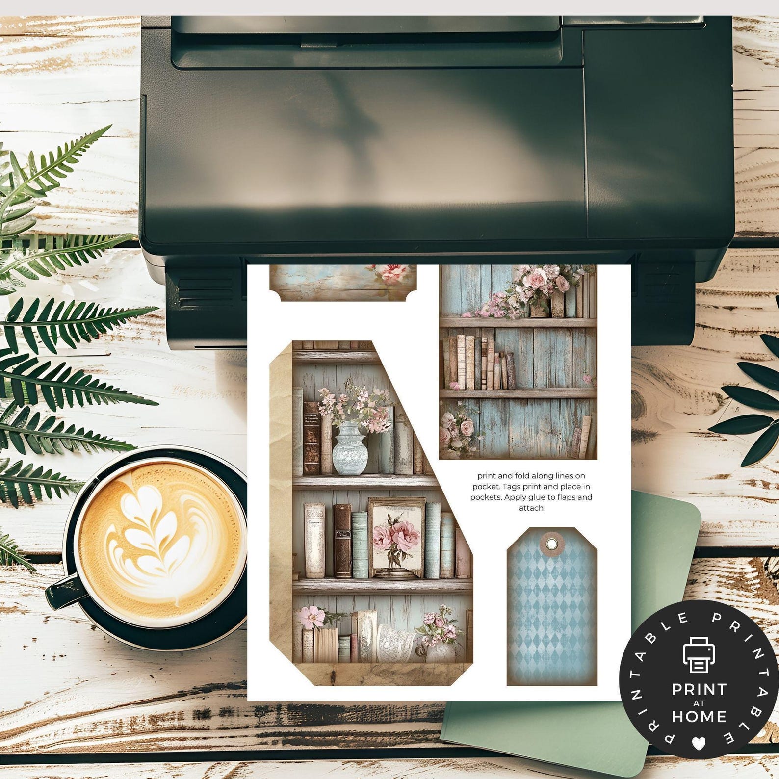 Shabby Chic Library Junk Journal Folio, Teal Floral Junk Journal Folio ...