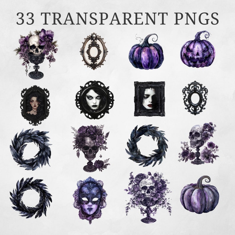 Gothic Clipart Pack, Dark Academia Pngs, Purple and Black Ephemera Png ...