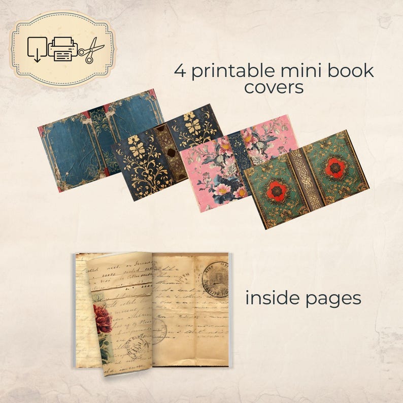 Printable Dollhouse Mini Book, Vintage Miniature Book, Junk Journal ...
