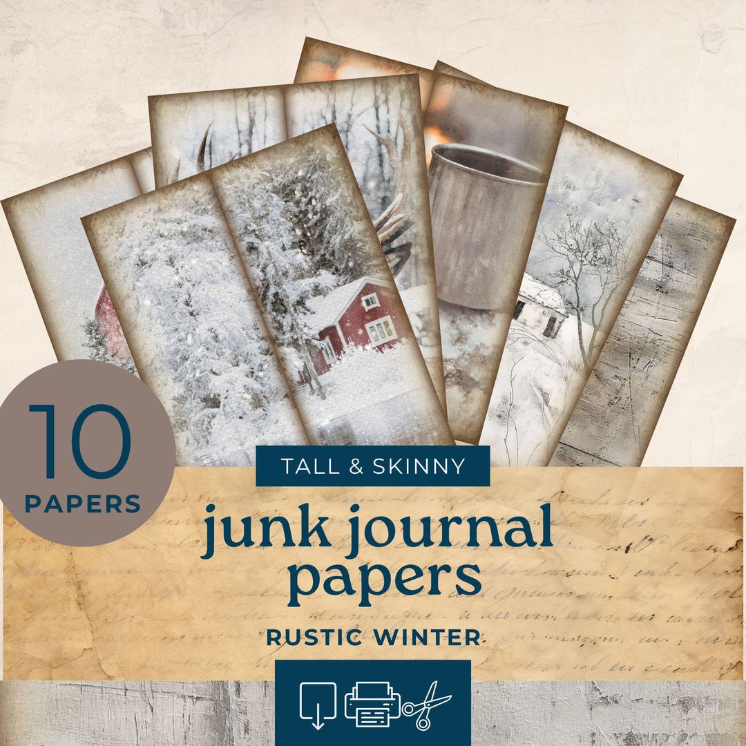 Rustic Winter Tall and Skinny Junk Journal Printables , Watercolor Tall ...