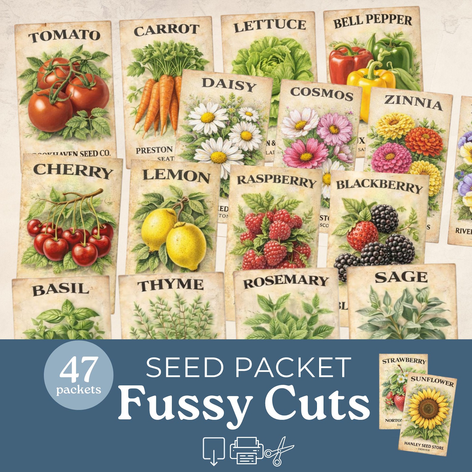 Garden Junk Journal Ephemera, Vegetable Fruit Seed Packets Printable ...