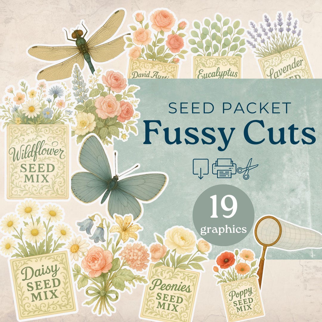 Seed Packet Junk Journal Fussy Cuts , Vintage Floral Seed Packets ...