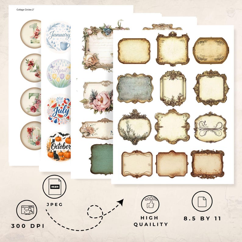 Junk Journal Ephemera Bundle, Lined Printable Tags Cards, Scrapbooking ...