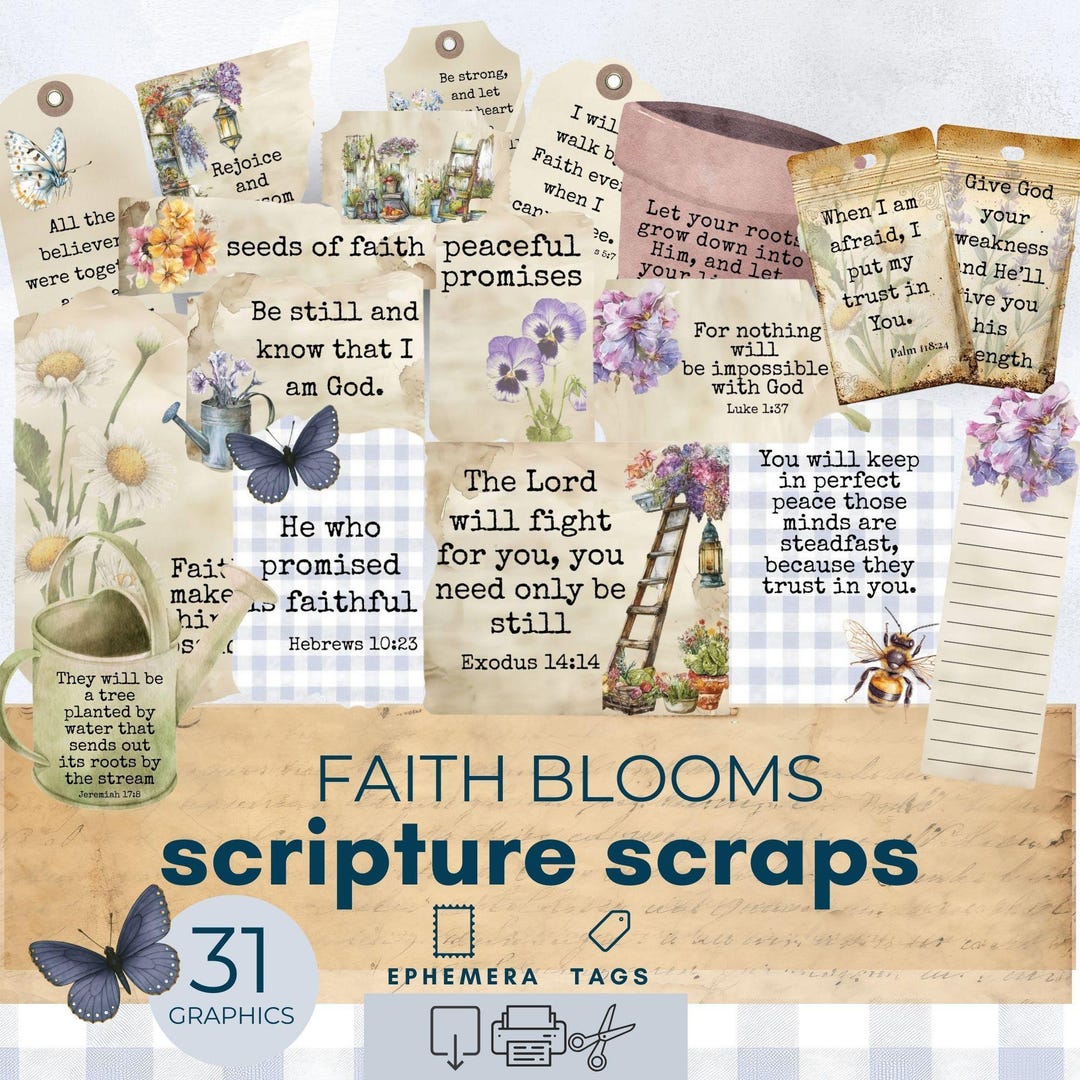 Scripture Scraps Junk Journal Ephemera, Bible Journaling Printable ...