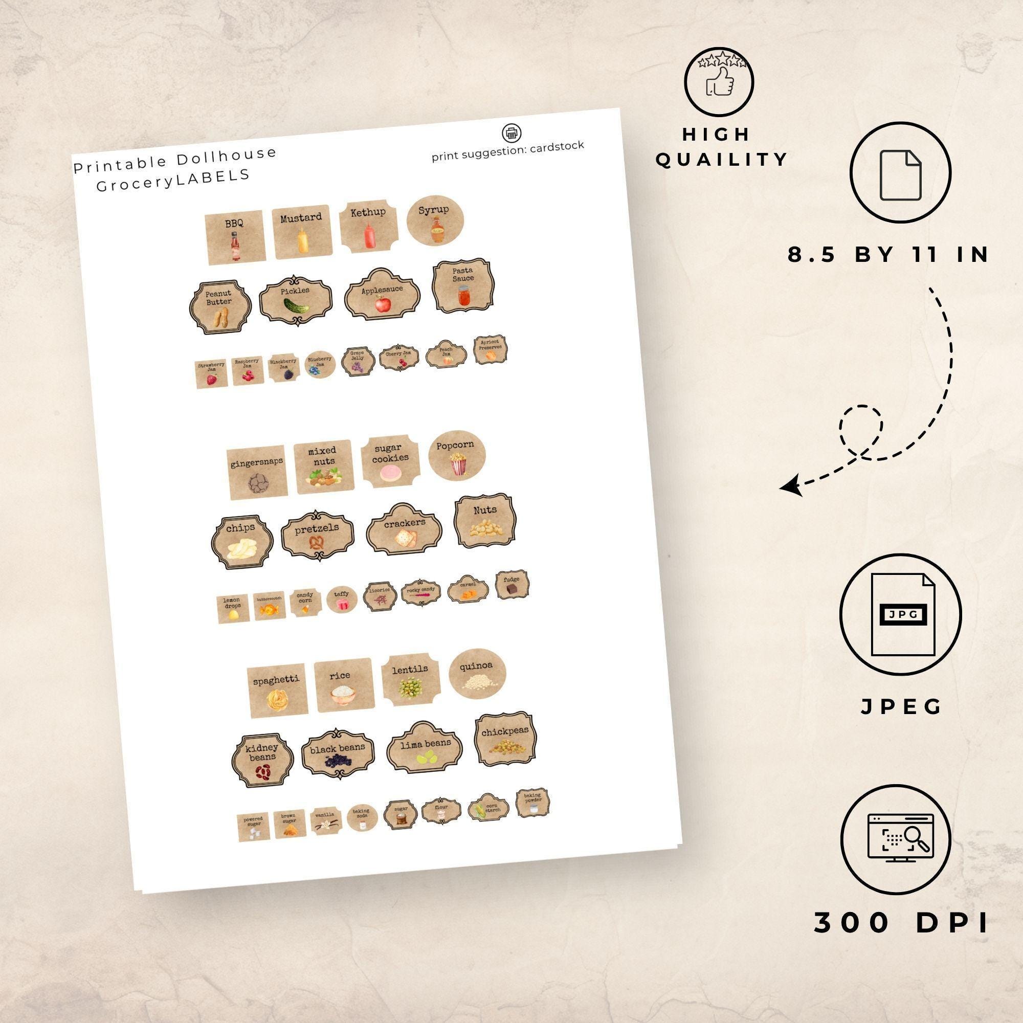 Printable Dollhouse Grocery Labels, Miniature Groceries Labels ...