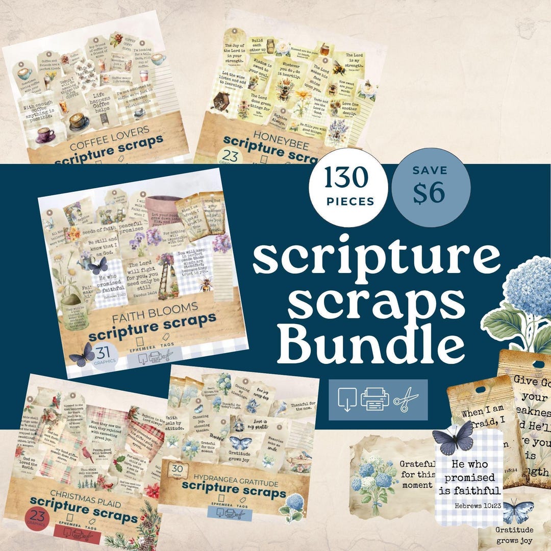 Scripture Scraps Junk Journal Ephemera, Bible Journaling Printable ...