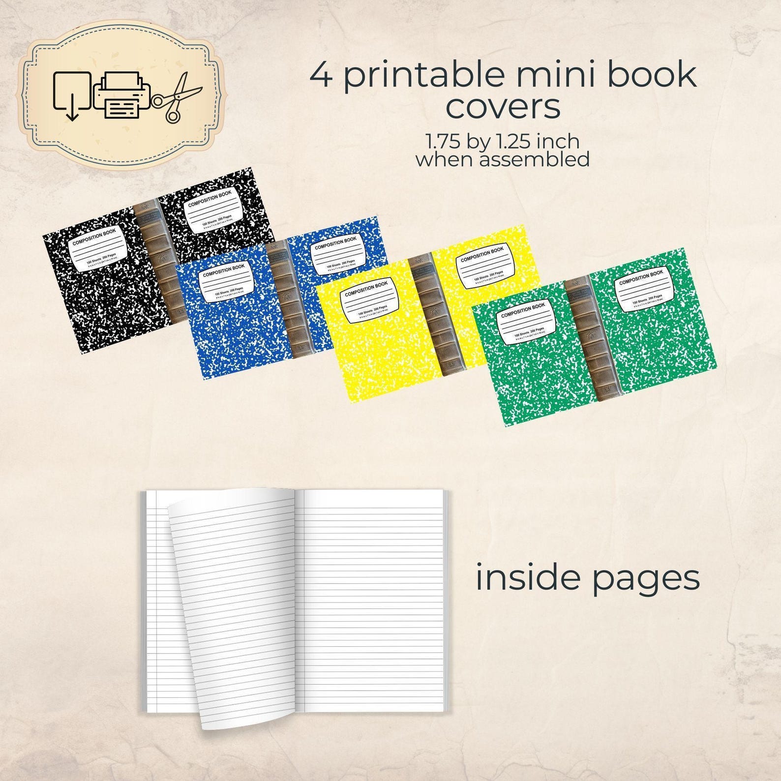 Printable Dollhouse Mini Book, Composition Book Cover Pattern Miniature ...