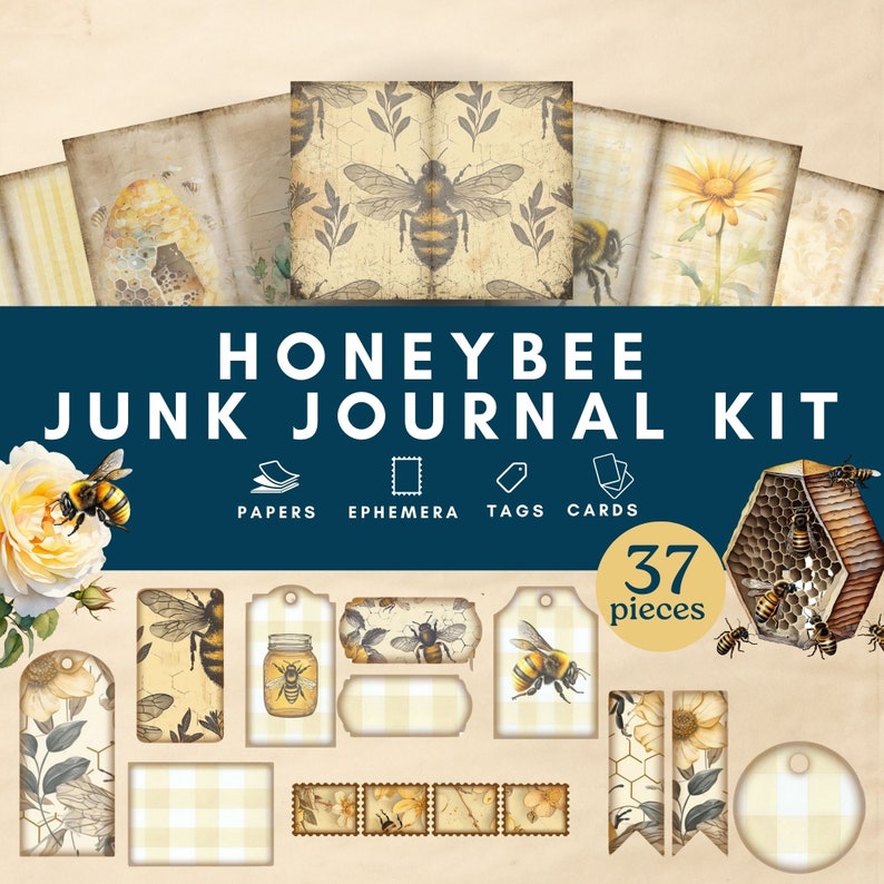 Honey Bee Junk Journal Kit, Bee Keeper Journal, Vintage Honey Ephemera ...