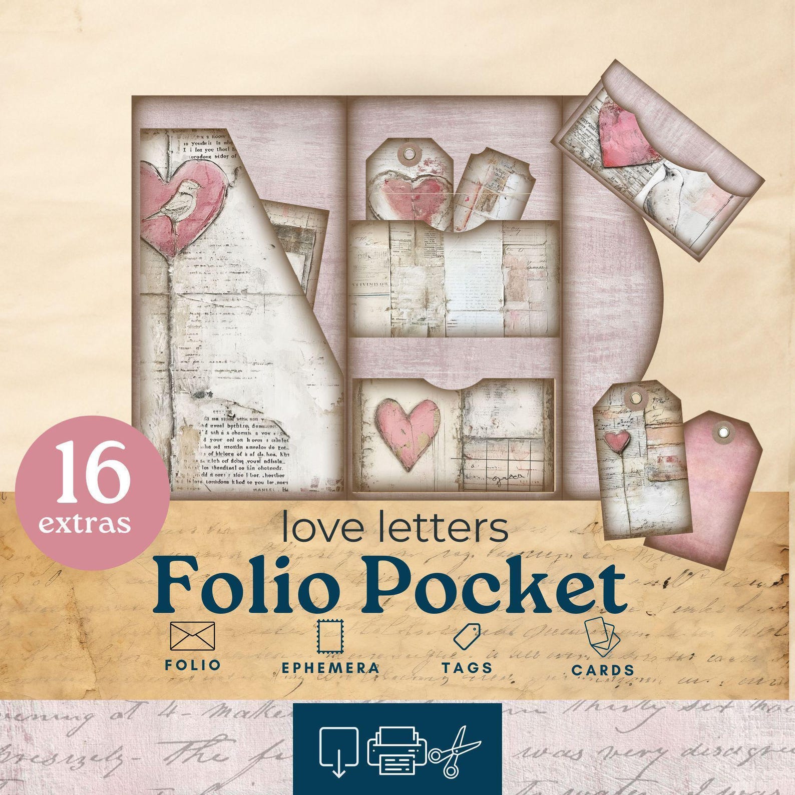 Love Letters Junk Journal Folio, Love Junk Journal Kit, Trifold Pocket ...