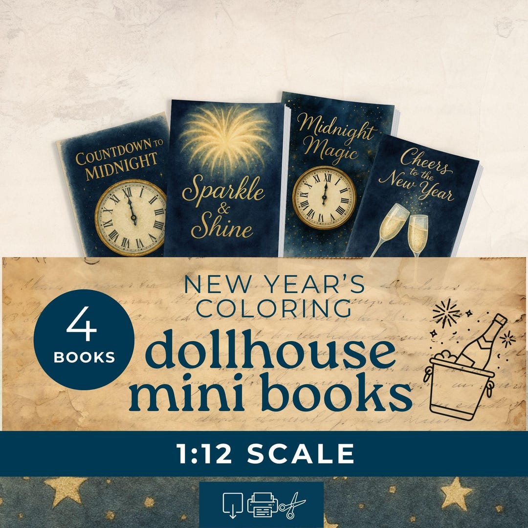 Printable Dollhouse Mini Book, Mini New Years Coloring Book , New Year ...