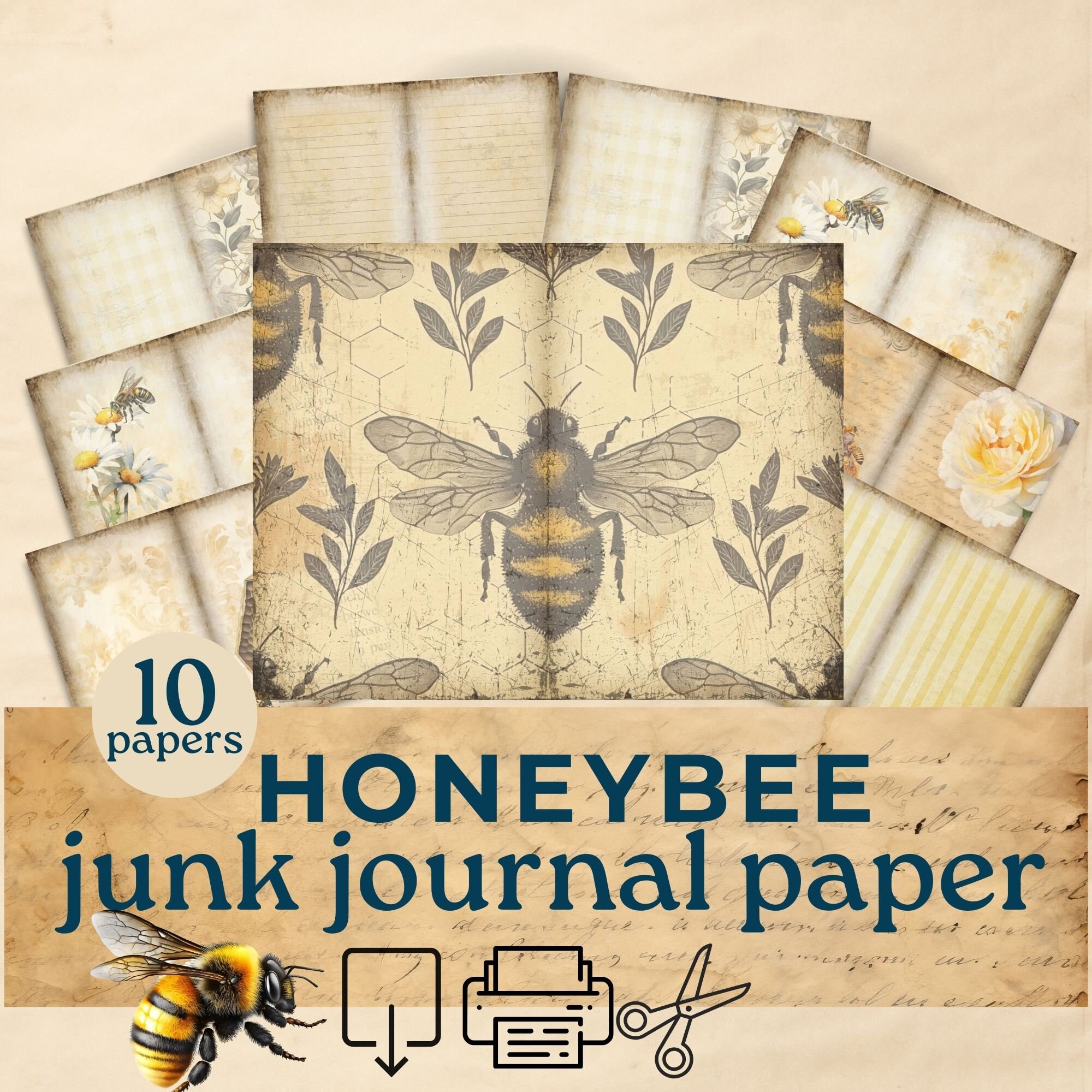 Honey Bee Junk Journal Kit, Bee Keeper Journal, Vintage Honey Ephemera ...