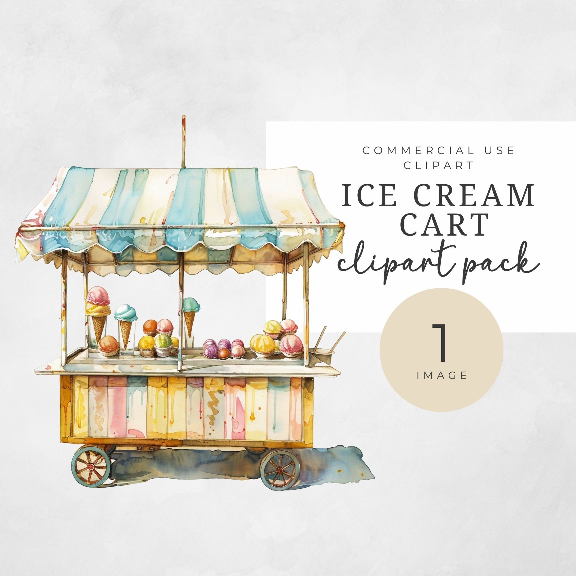 Ice Cream Cart Clipart, Watercolor Clip Art, Ice Cream Truck Graphic ...