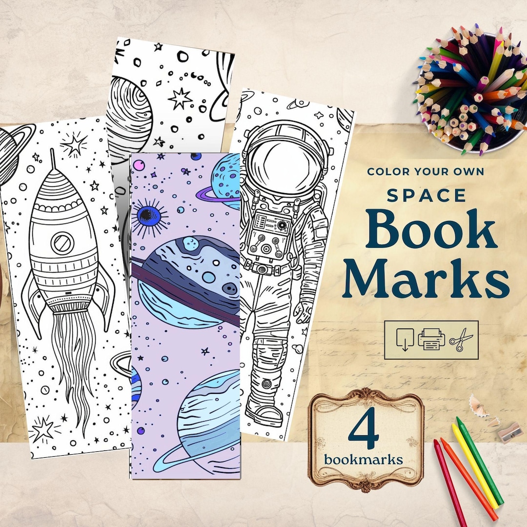 Space Coloring Bookmark, Astronaut Printable Coloring Bookmarks, Junk ...