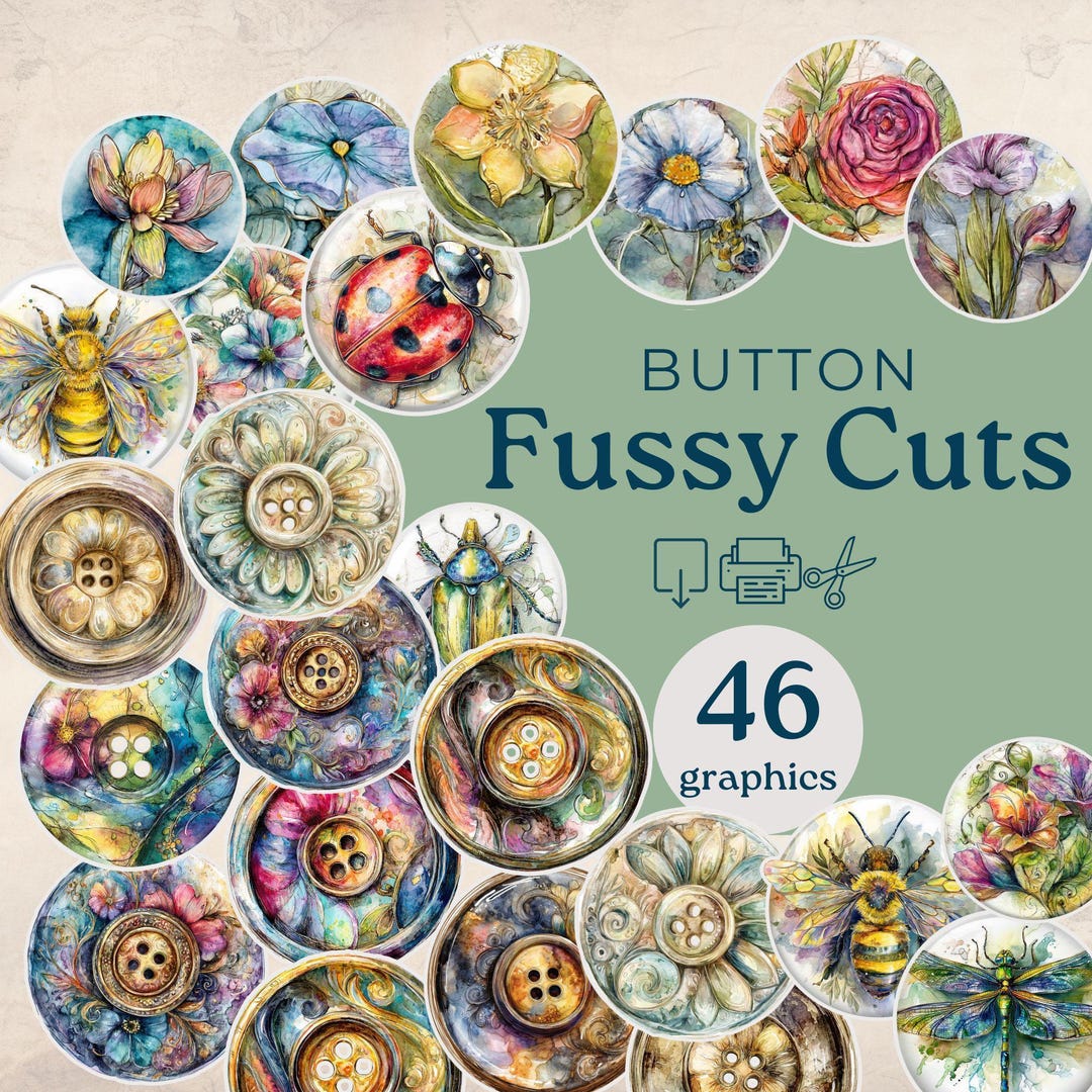 Printable Junk Journal Buttons, Fussy Cut Buttons, Digital Sewing Junk ...