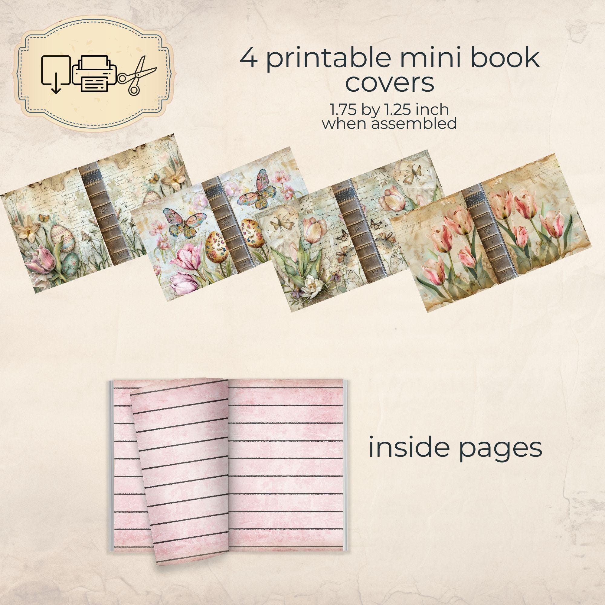 Printable Dollhouse Mini Book, Vintage Tulips Miniature Book, Easter ...
