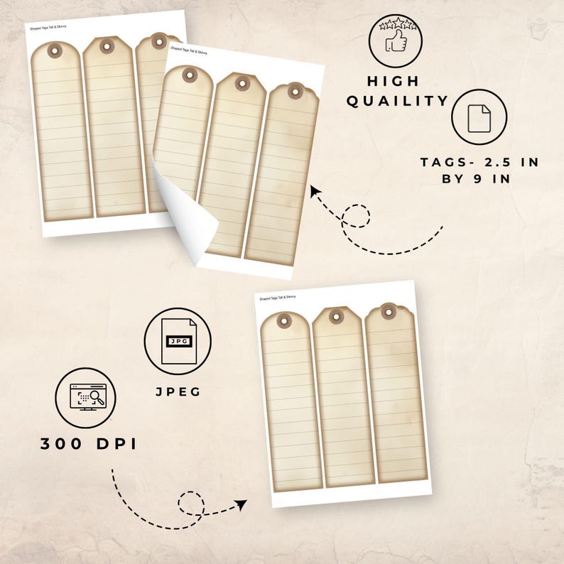 Lined Writing Tall and Skinny Junk Journal Tag, Blank Printable Junk ...