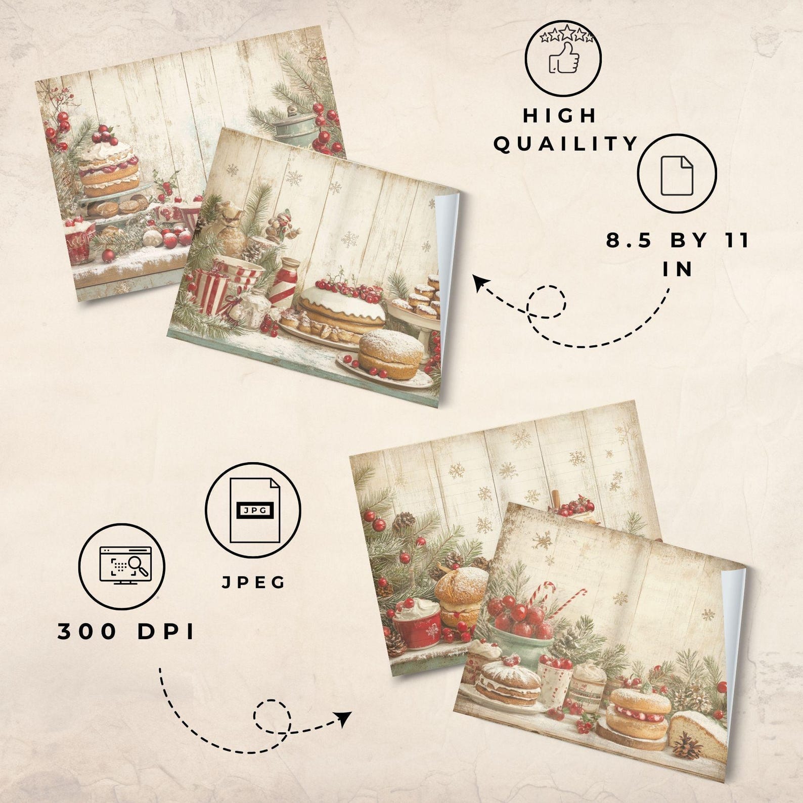 Christmas Bakery Junk Journal Paper, Vintage Christmas Paper, Shabby ...