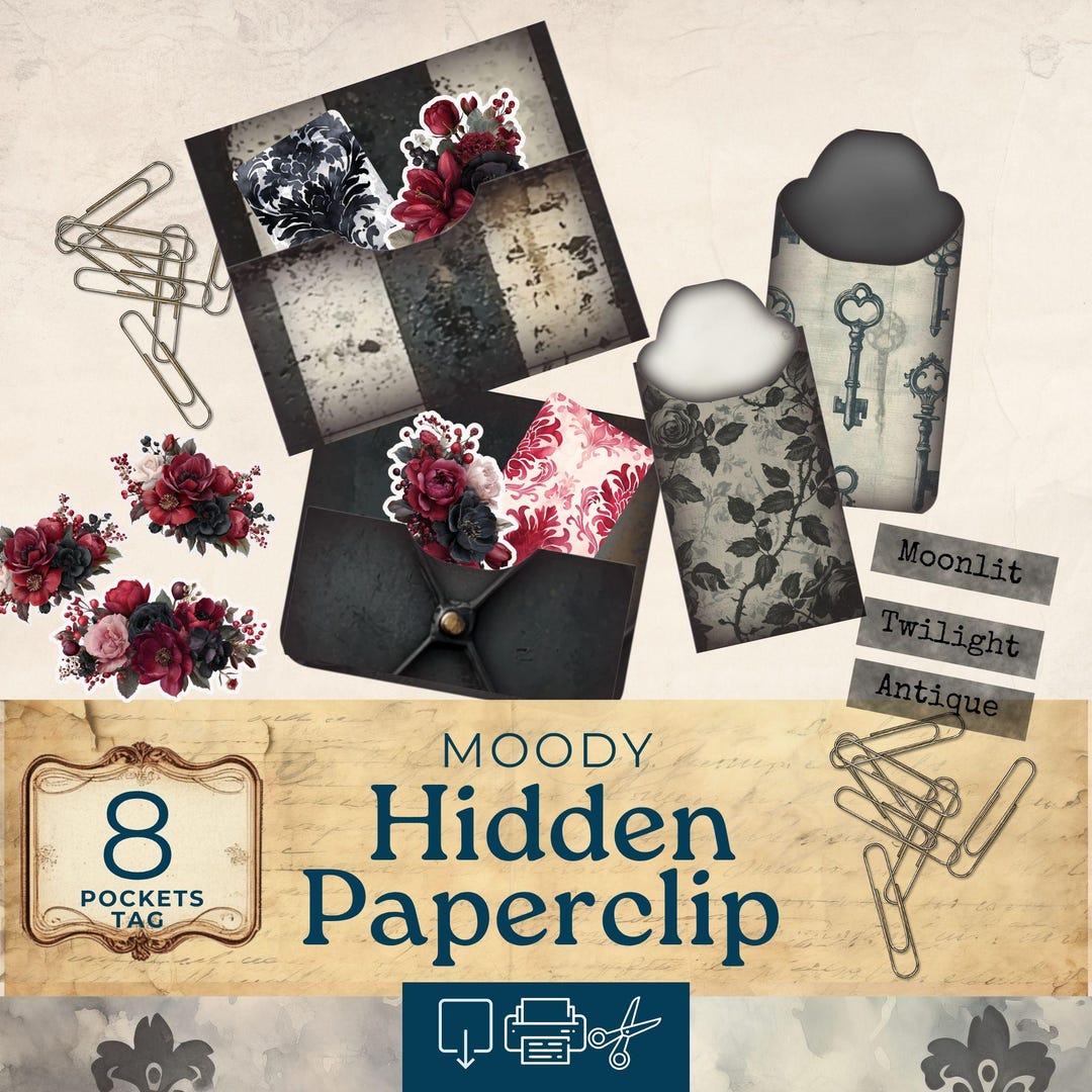 Hidden Paperclips Printable, Moody Hidden Paperclip Bookmark ,black ...