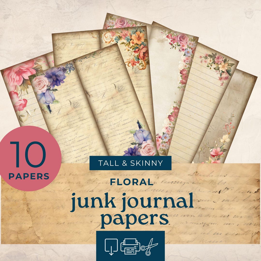 Floral Tall and Skinny Junk Journal Printables , Lined Floral Skinny ...