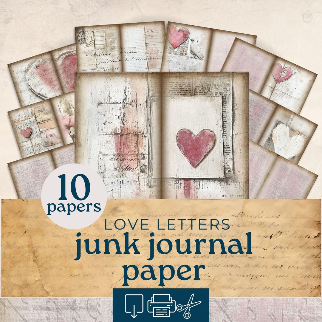 Love Letters Junk Journal,vintage Pink Junk Journal Paper, Shabby Chic ...