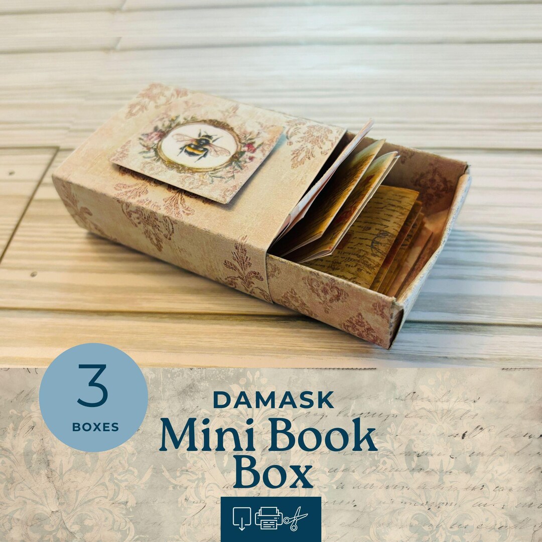 Printable Mini Box Junk Journal, Damask Mini Craft Storage Box ...