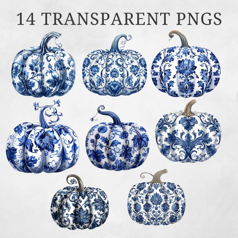 Toile Pumpkin Clipart Pack, Damask Fall Junk Journal Pngs, Fall ...