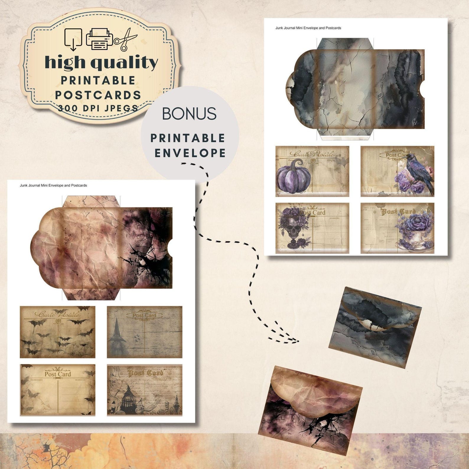Gothic Junk Journal Kit, Journal Postcards & Folders, Dark Academia ...
