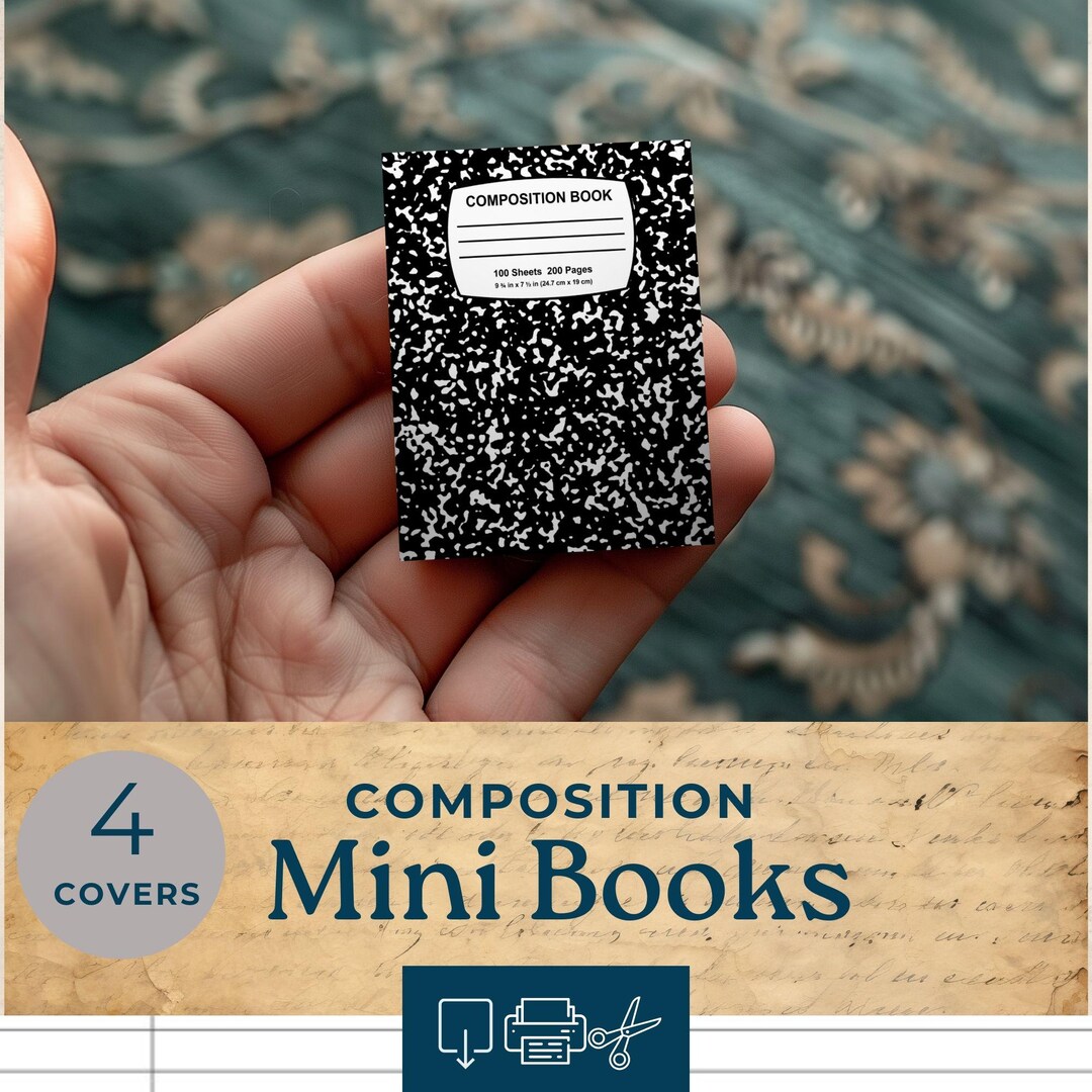 Printable Dollhouse Mini Book, Composition Book Cover Pattern Miniature ...