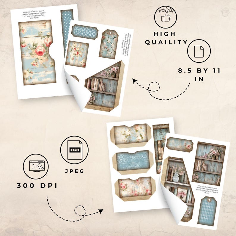 Shabby Chic Library Junk Journal Folio, Teal Floral Junk Journal Folio ...