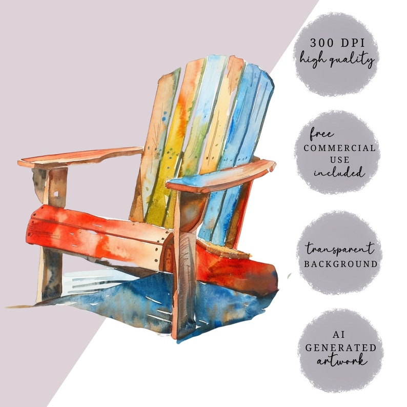Adirondack Chair Clipart, Watercolor Summer Clipart, Digital Paper ...