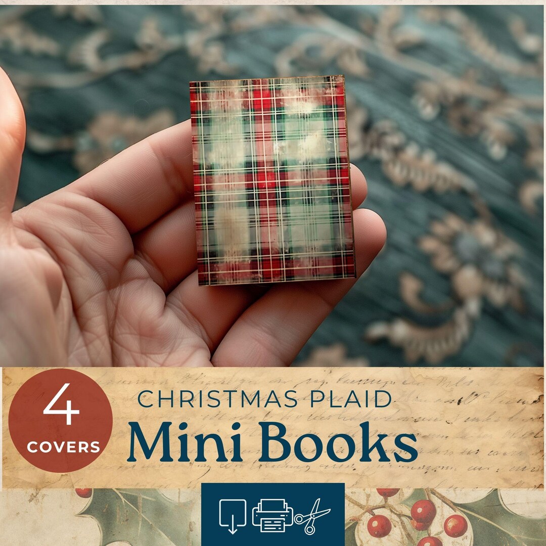 Printable Dollhouse Mini Book, Christmas Plaid Miniature Book, Shabby ...