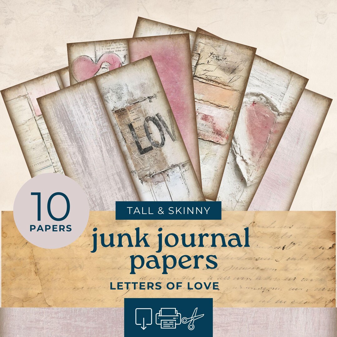 Love Letters Tall and Skinny Junk Journal Printables , Shabby Chic ...