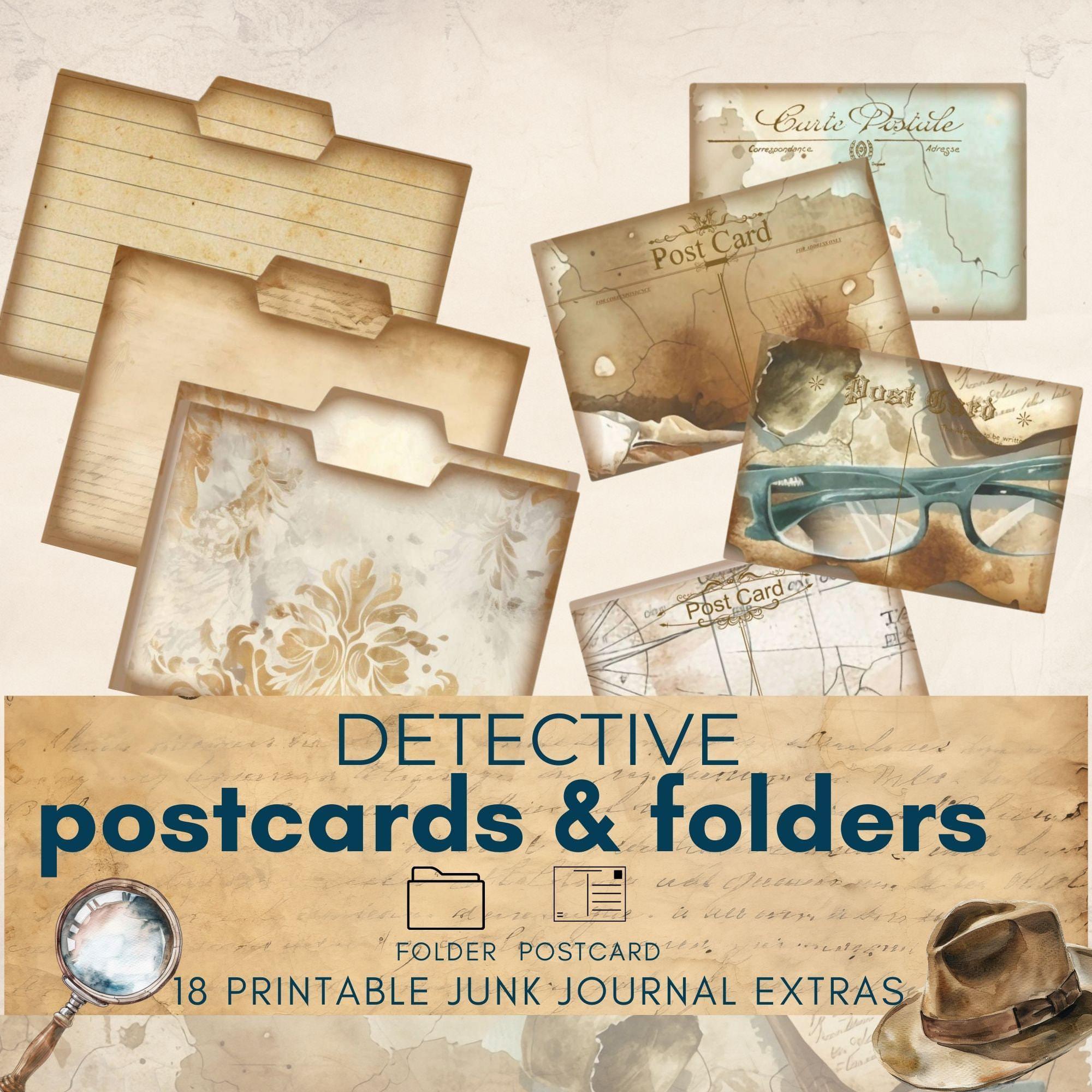 Junk Journal Kit Detective, Journal Postcards & Folders, Detective ...