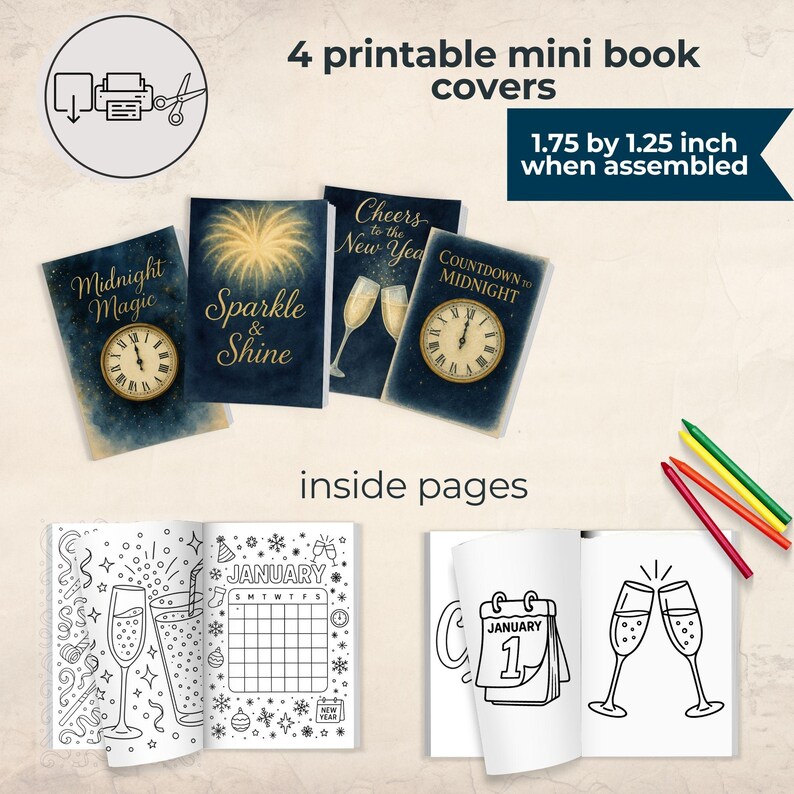 Printable Dollhouse Mini Book, Mini New Years Coloring Book , New Year ...
