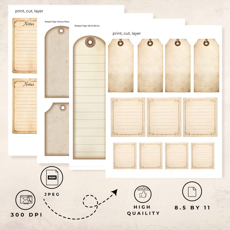 Junk Journal Ephemera Bundle, Lined Printable Tags Cards, Scrapbooking ...