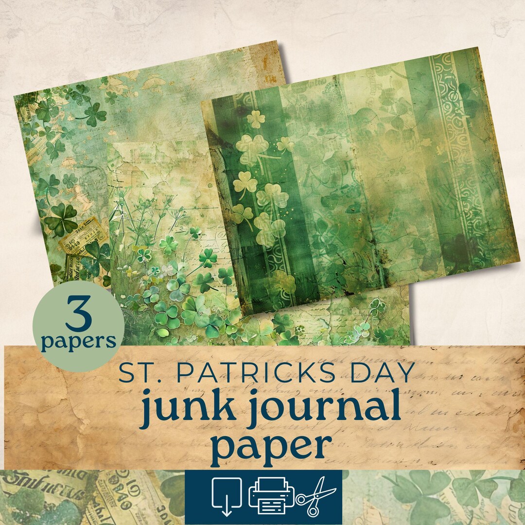 St. Patricks Day Junk Journal, Shamrock Printable Ephemera, Digital ...