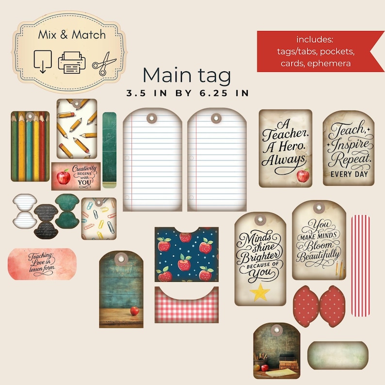 Teacher Appreciation Junk Journal Pocket Tags, Back to School Loaded ...