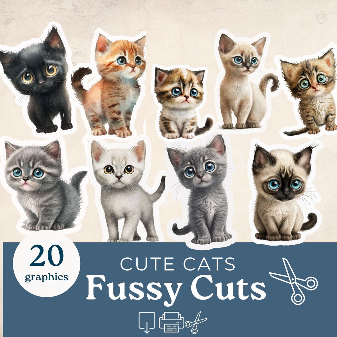 Fussy Cut Cats, Digital Printable Junk Journal, Scrapbooking Ephemera ...